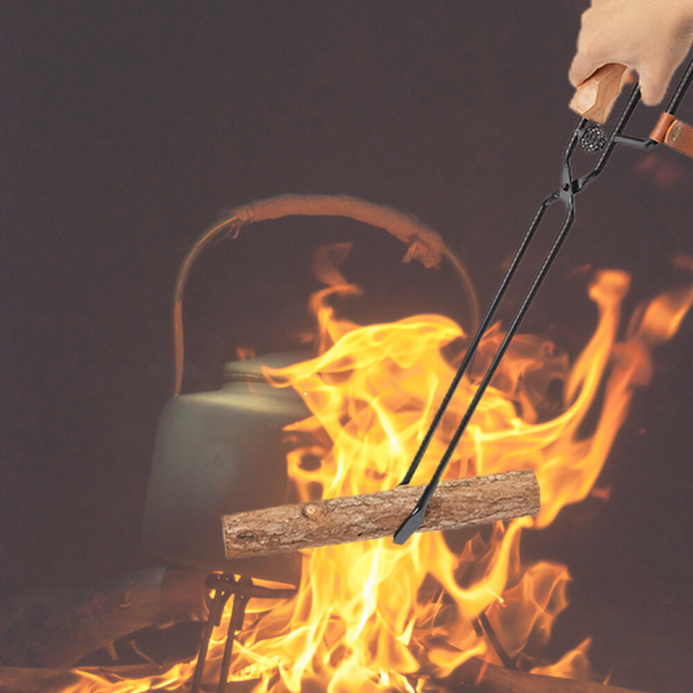 Wooden Handle BBQ Charcoal Clip Portable Fire Tongs Duck-Billed E5N9 ...
