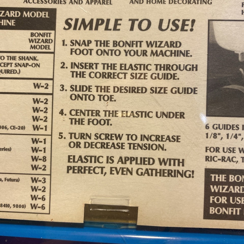 Bonfit Elastic Wizard W-8 Sewing Machine Attachments Guides & Foot ...