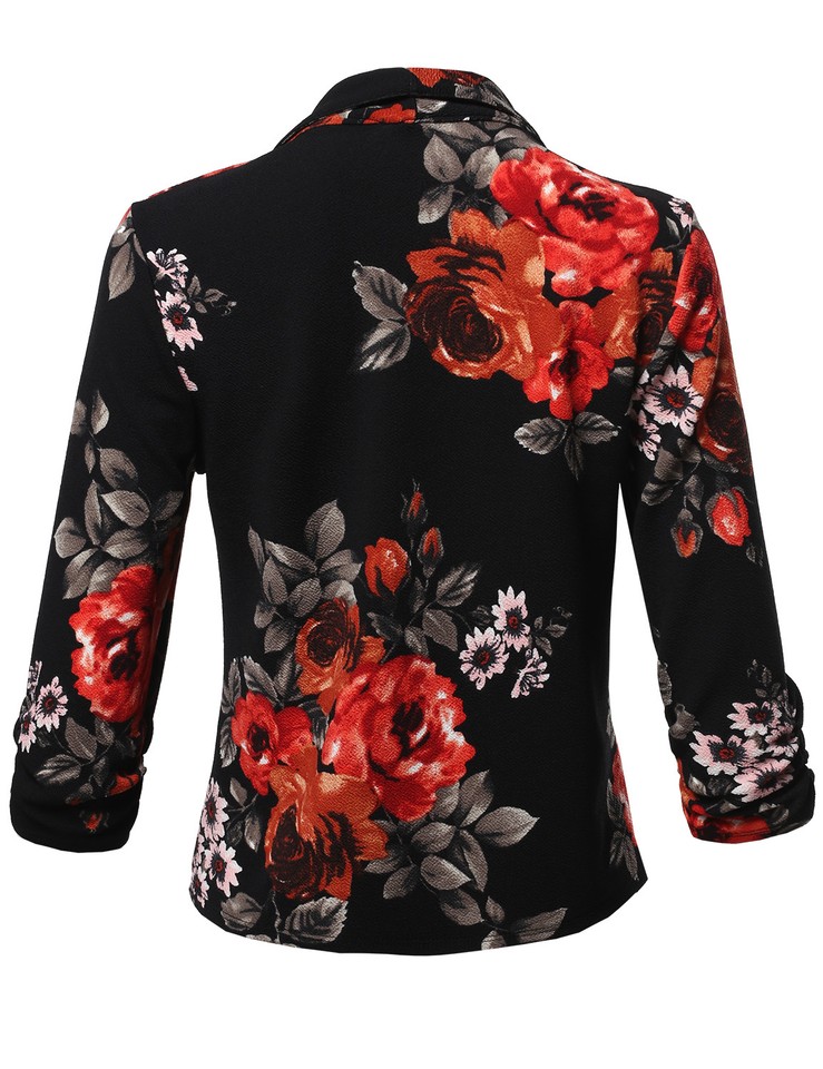 FashionOutfit Women's Solid/Print Stretch 3/4 Gathered Sleeve Open ...