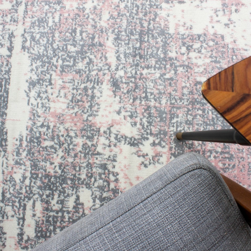 Grey Boho Living Room Rug | Blush Abstract Area Rugs | Small Medium ...