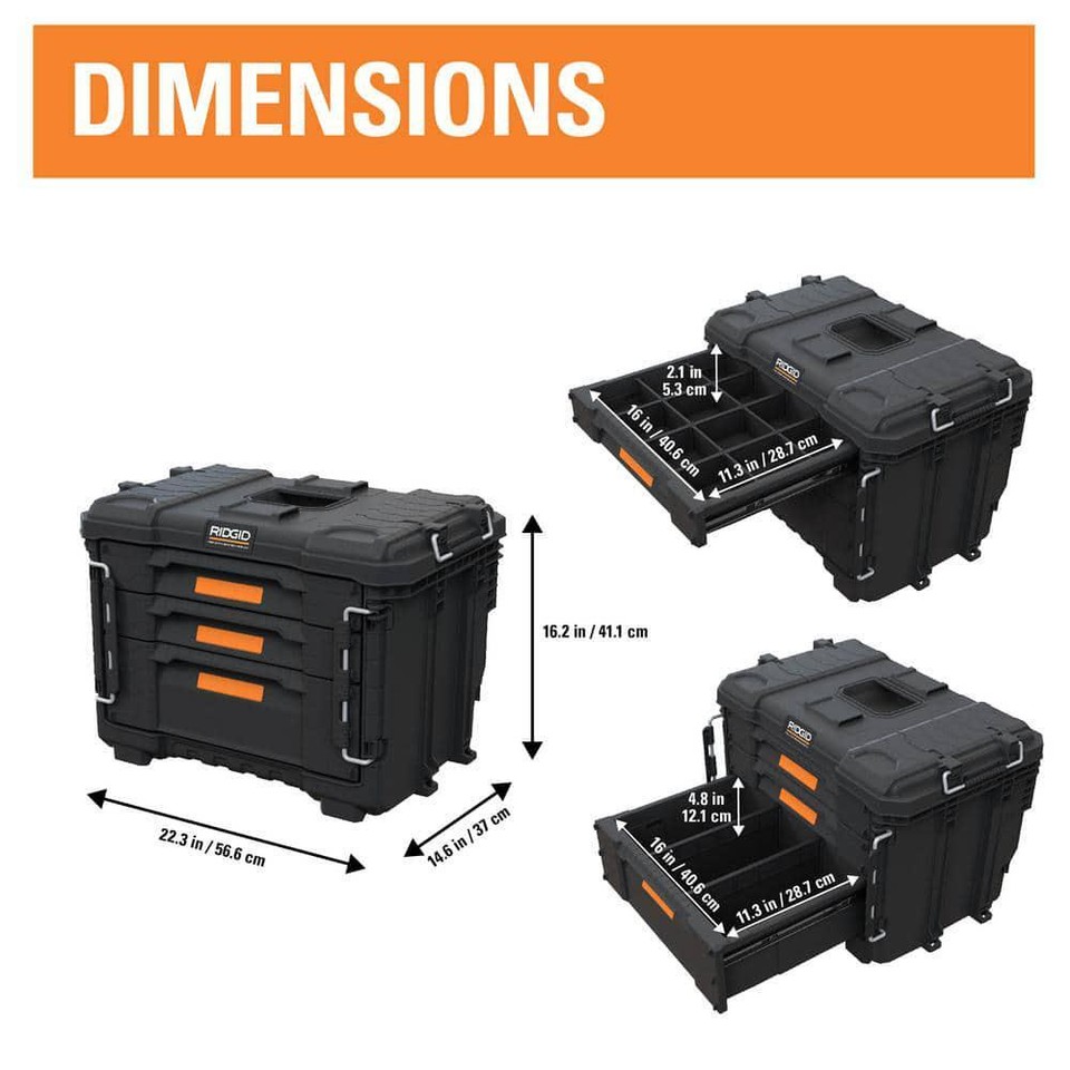 RIDGID Modular Tool Box Stackable Storage 3 Drawer Lockable Wall ...