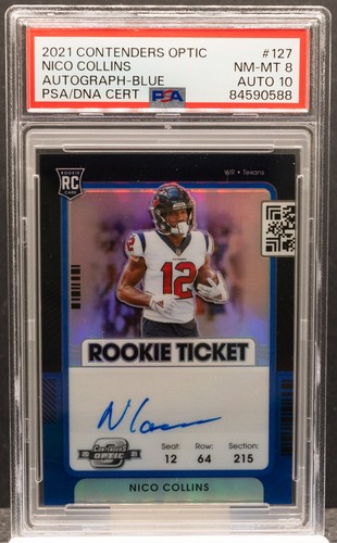 NICO COLLINS 2021 Contenders Optic Rookie Ticket Blue Prizm 49/50 PSA 8 ...