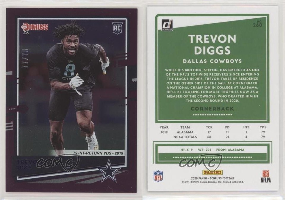 2020 Panini Donruss Season Stat Line 77/79 Trevon Diggs #260 Rookie RC ...