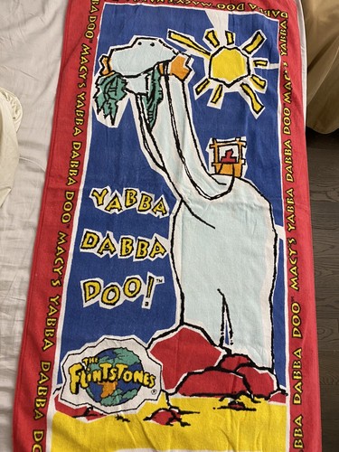 Vintage 1990's The Flintstones Beach Towel Yabba Dabba Doo Red Yellow ...