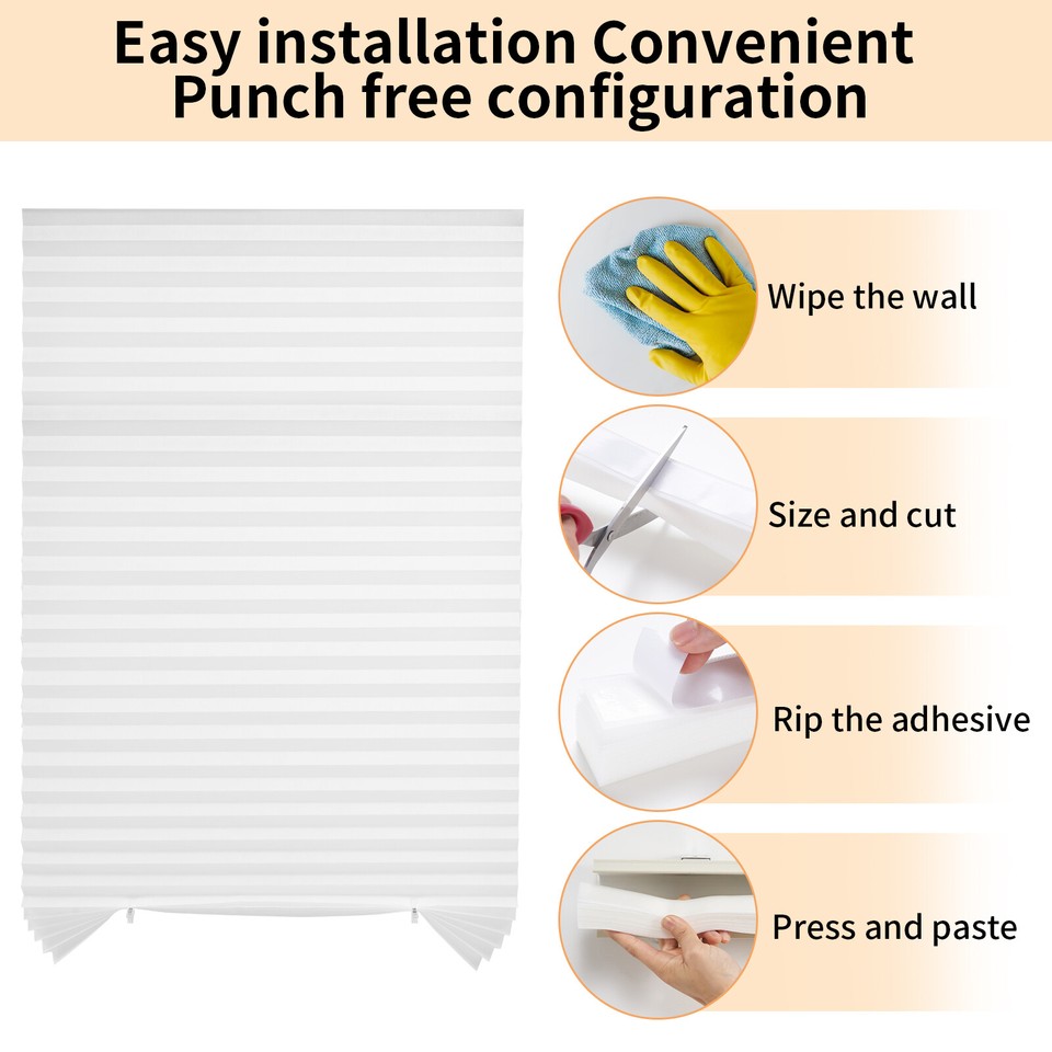 Self Adhesive Pleated Blind Drapes Window Covers Temporary Curtains Decoration | eBay UK