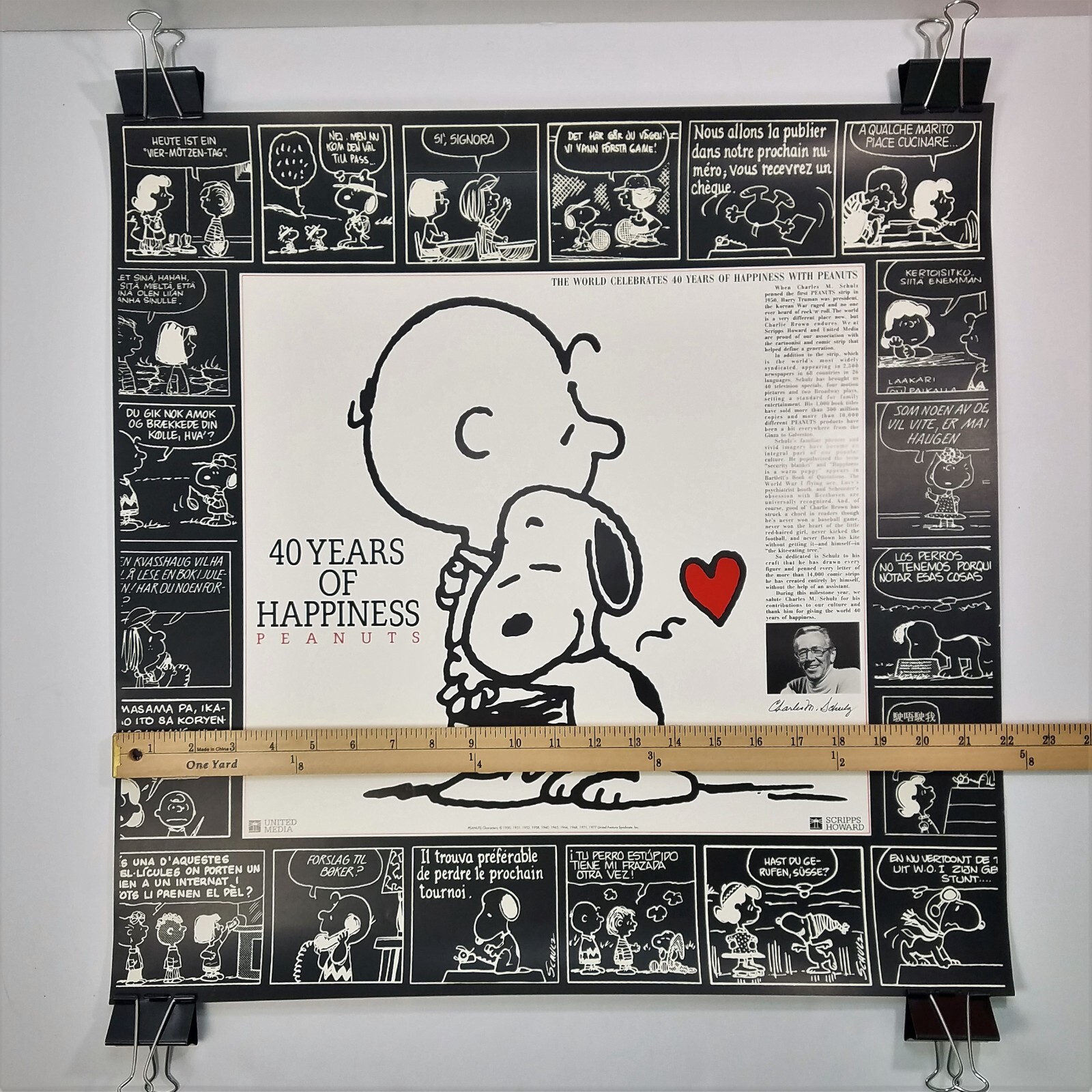 Vtg PEANUTS POSTER Snoopy Charlie Brown MULTILINGUAL Comic Strip Panels ...