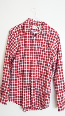 dockers men red plaid button long sleeve shirt medium | eBay