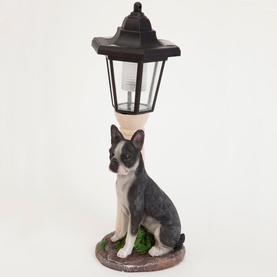 Solar LED Lighted Lamp Post BOSTON TERRIER Dog Garden Sculpture Outdoor ...
