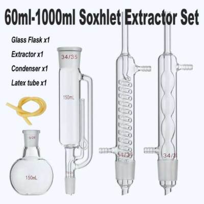 60ml - 1000ml Soxhlet Extractor Extraction Laboratory Flask Condenser ...