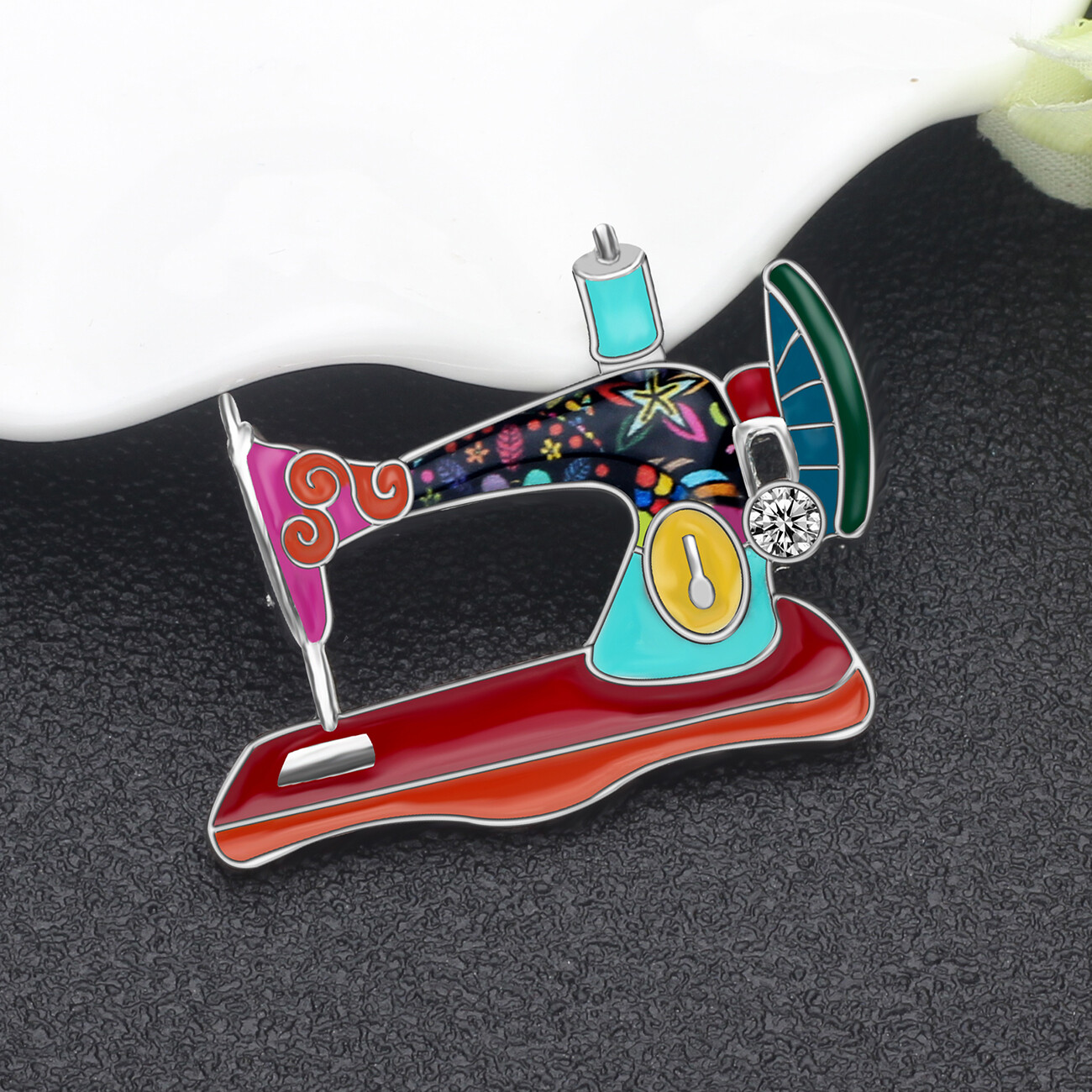 Enamel Alloy Crystal Sewing Machine Brooch Pins Gifts for Women Novelty ...