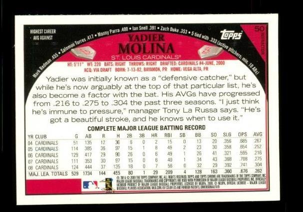 2009 Topps Chrome Refractor #50 Yadier Molina Baseball Card St Louis ...