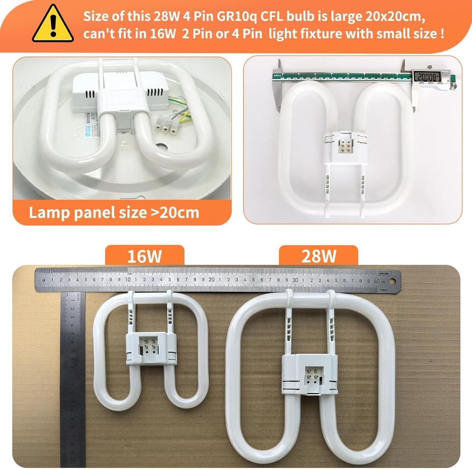 2 Pack| 4 PIN 16w GR10Q Light Fitting Bulb 2D Tube Bathroom WC Toilet ...