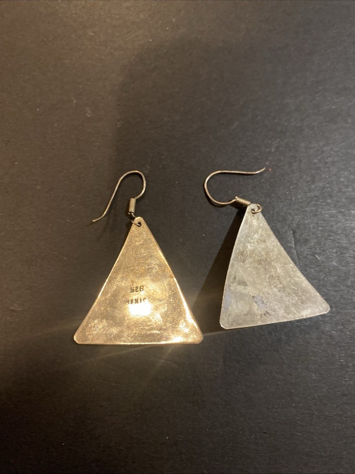 Vintage Sterling Silver Mexico Red Stone Triangle Dangle Earrings ...
