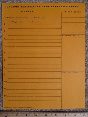 TSR D&D In-House Game Reference Sheet Black on Goldenrod 1975 | eBay