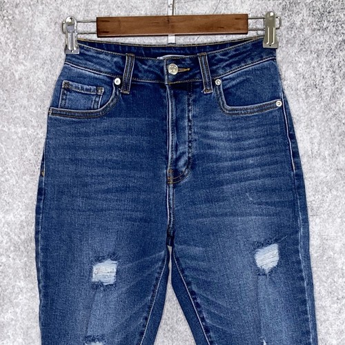 Forever 21 Damen Button Fly Distressed Skinny Jeans Gr. 25 Stretch High Rise | eBay.de