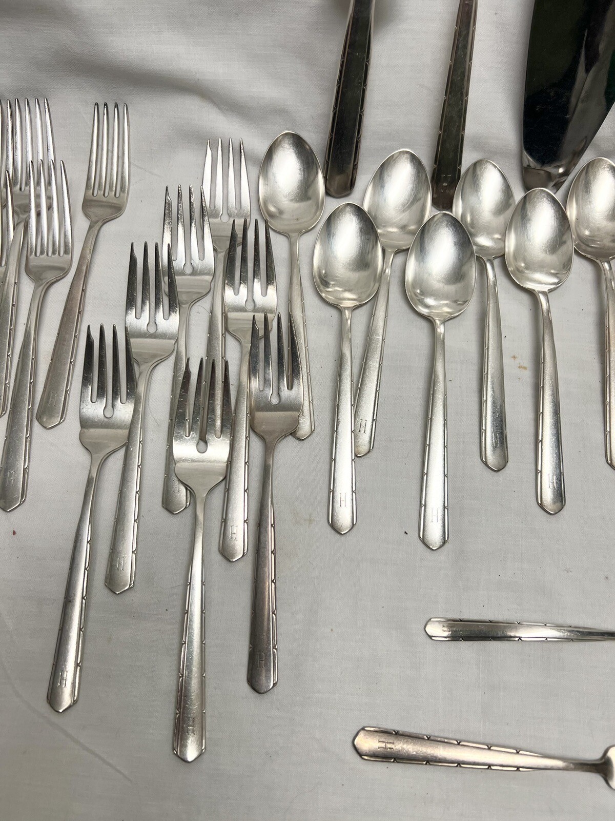 Vintage GORHAM PAT. Silverware Silverplate Set Monogram H 54 PCs ...