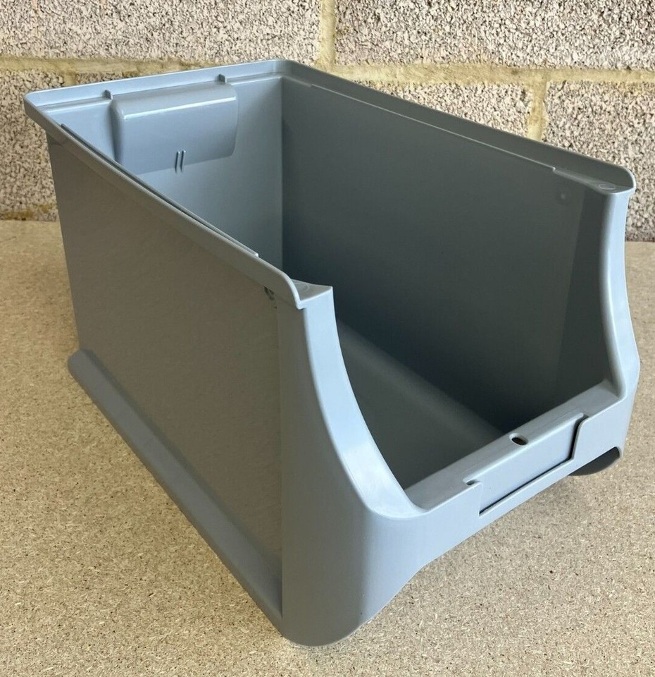 Hanging stacking plastic parts storage lin bins boxes garage workshop ...