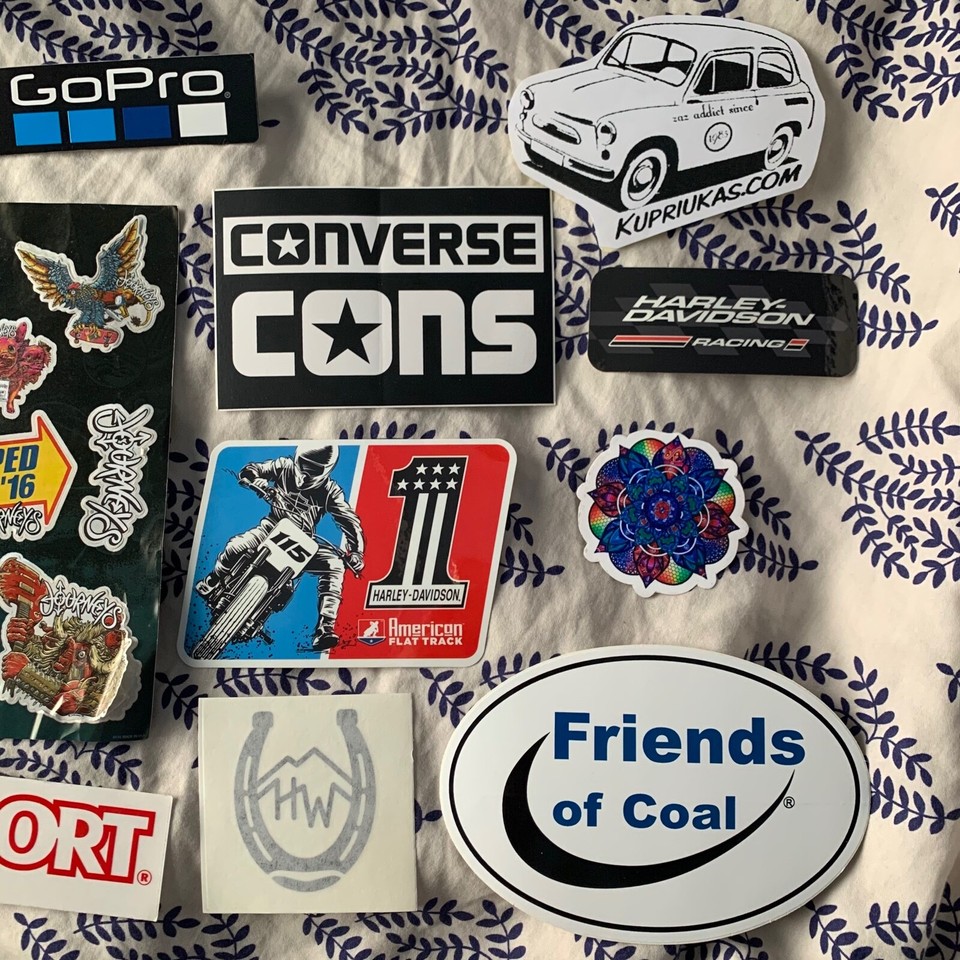 Mens Vinyl Stickers Lot GoPro Harley Davidson Jansport Vans Warped Tour ...