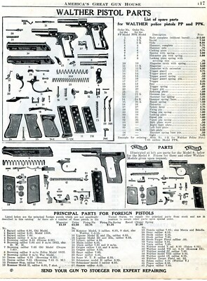 1941 Print Ad of Walther Police PP PPK Model 8 & 9 Pistol Parts List | eBay