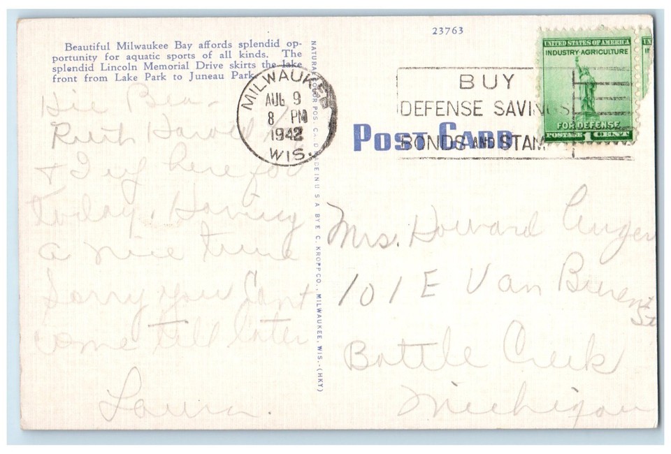 1942 Milwaukee Yacht Club Lincoln Memorial Drive Milwaukee Wisconsin WI ...