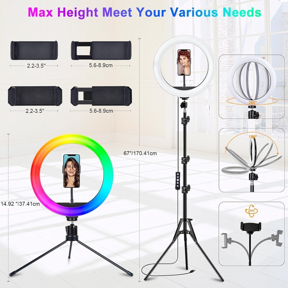 Ring Light Stand 62 Tall Selfie Ring Light Phone Holder | eBay