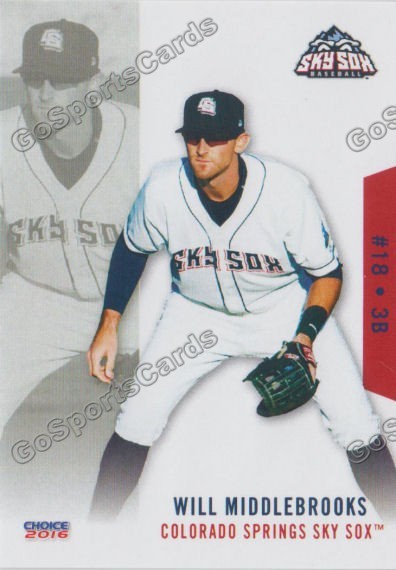 2016 Colorado Springs Sky Sox Will Middlebrooks RC Rookie Brewers | eBay