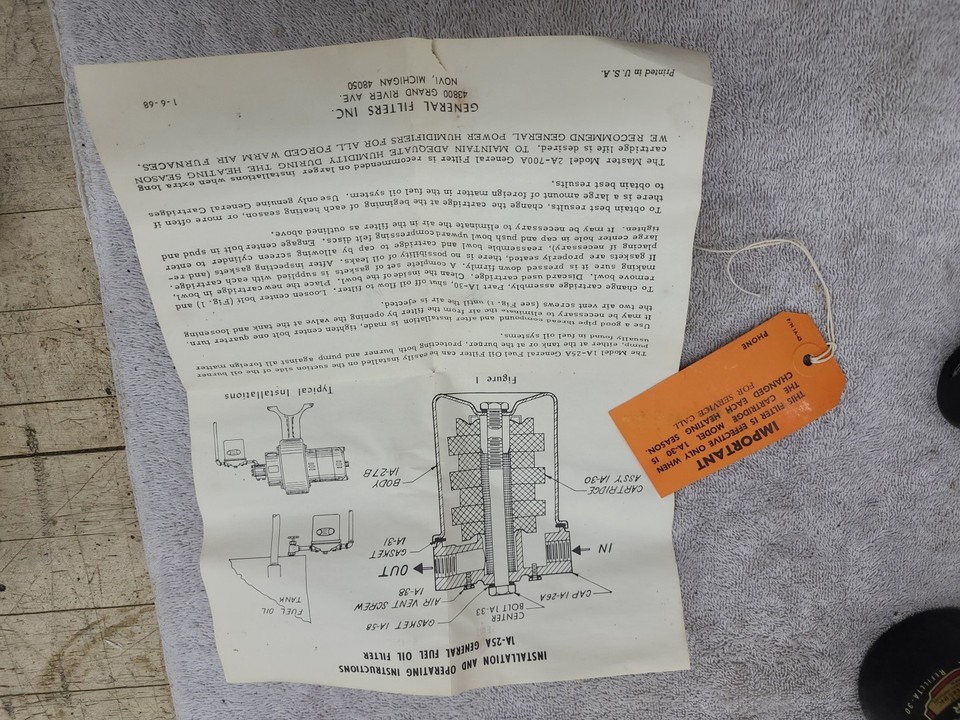 General Filter 1A-25A Fuel Oil Filter / Oil Burner Filter | eBay