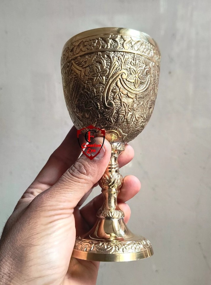 Brass Chalice Goblet For Communion Cup Handmade Embossed Wine Chalice ...