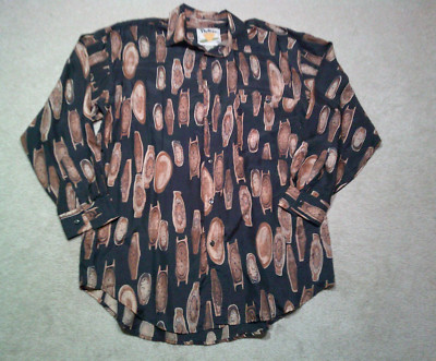 Vintage Protest Silk Button Up Shirt Mens Medium Brown Watches AOP 90s ...