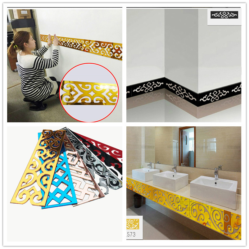 Acrylic Mirror Self Adhesive Wall Skirting Border DIY Stickers Decor ...