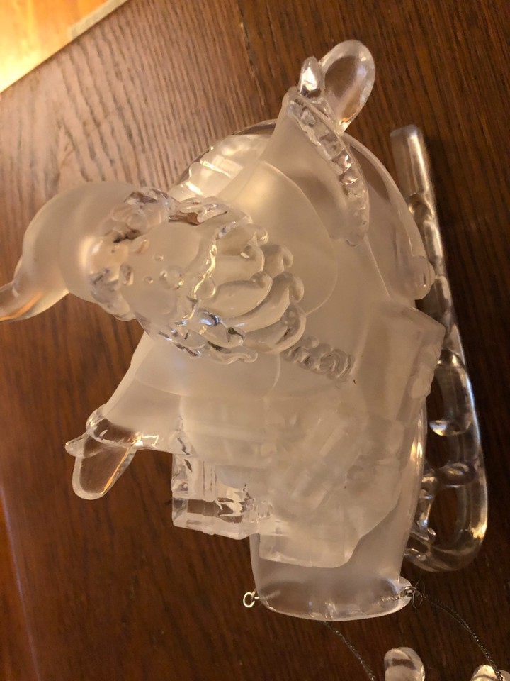 Clear Acrylic Frosted Santa Claus in Sleigh with Reindeer Figurine | eBay