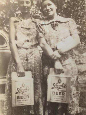Found Photo Women Holding Stroh's Beer Case 1937 1930s B4 | eBay