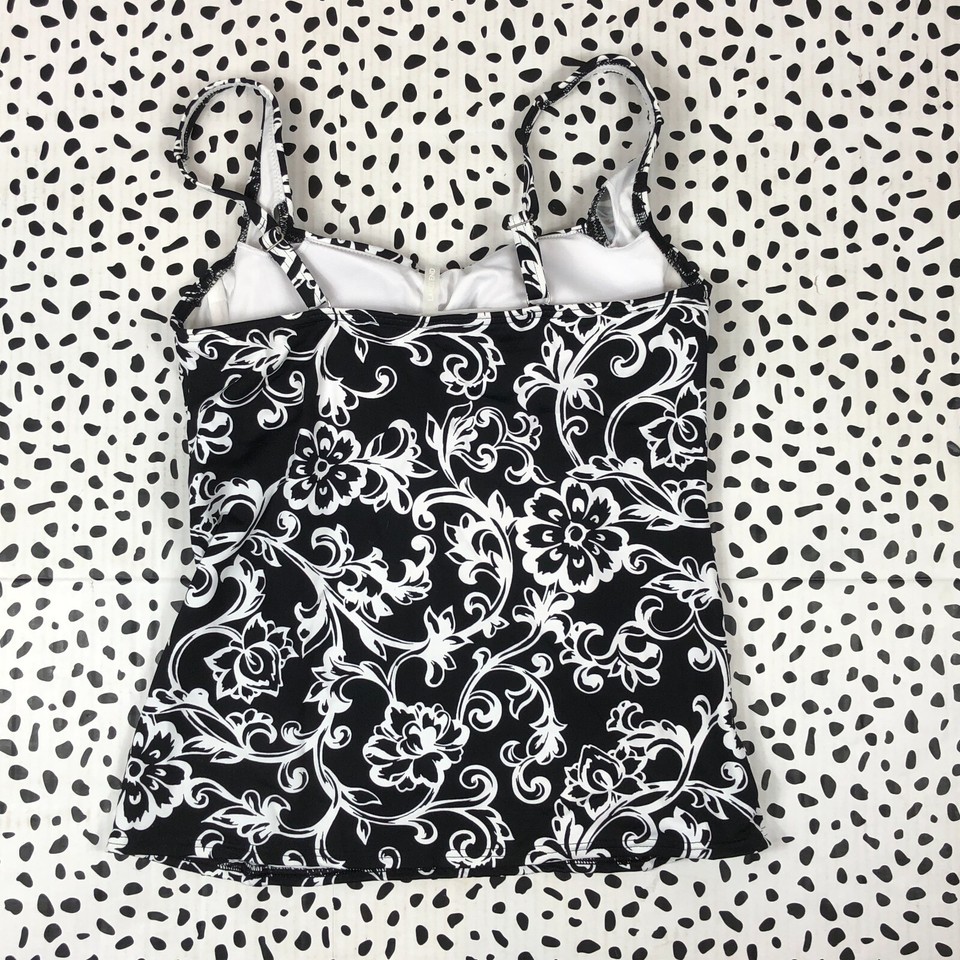 Lands End Black White Scroll Sweetheart Neck Tankini SWIM TOP Reg. 6 ...