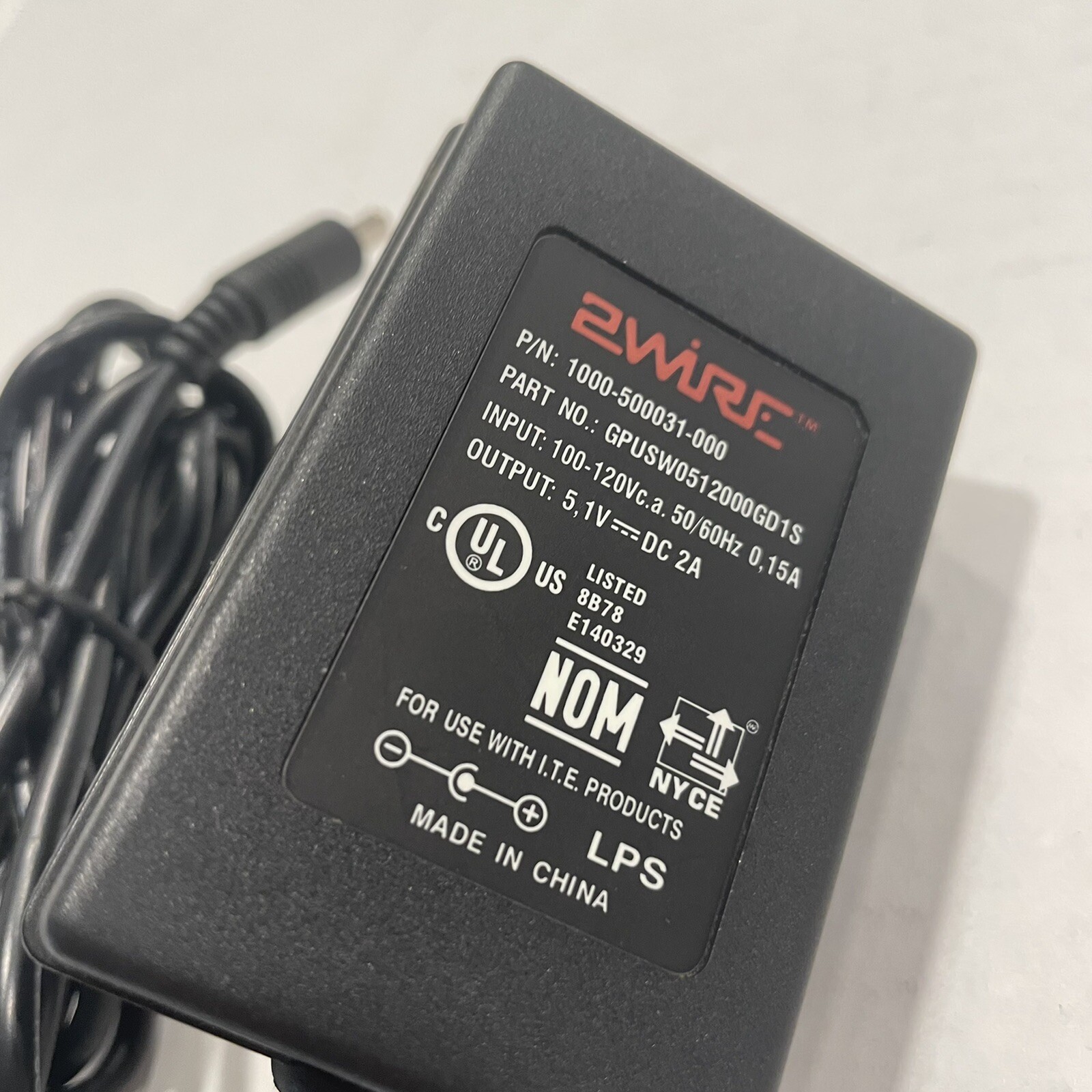 Genuine 2-Wire Modem Power Supply Switching Adapter Plug 5.1V 2A 1000 ...