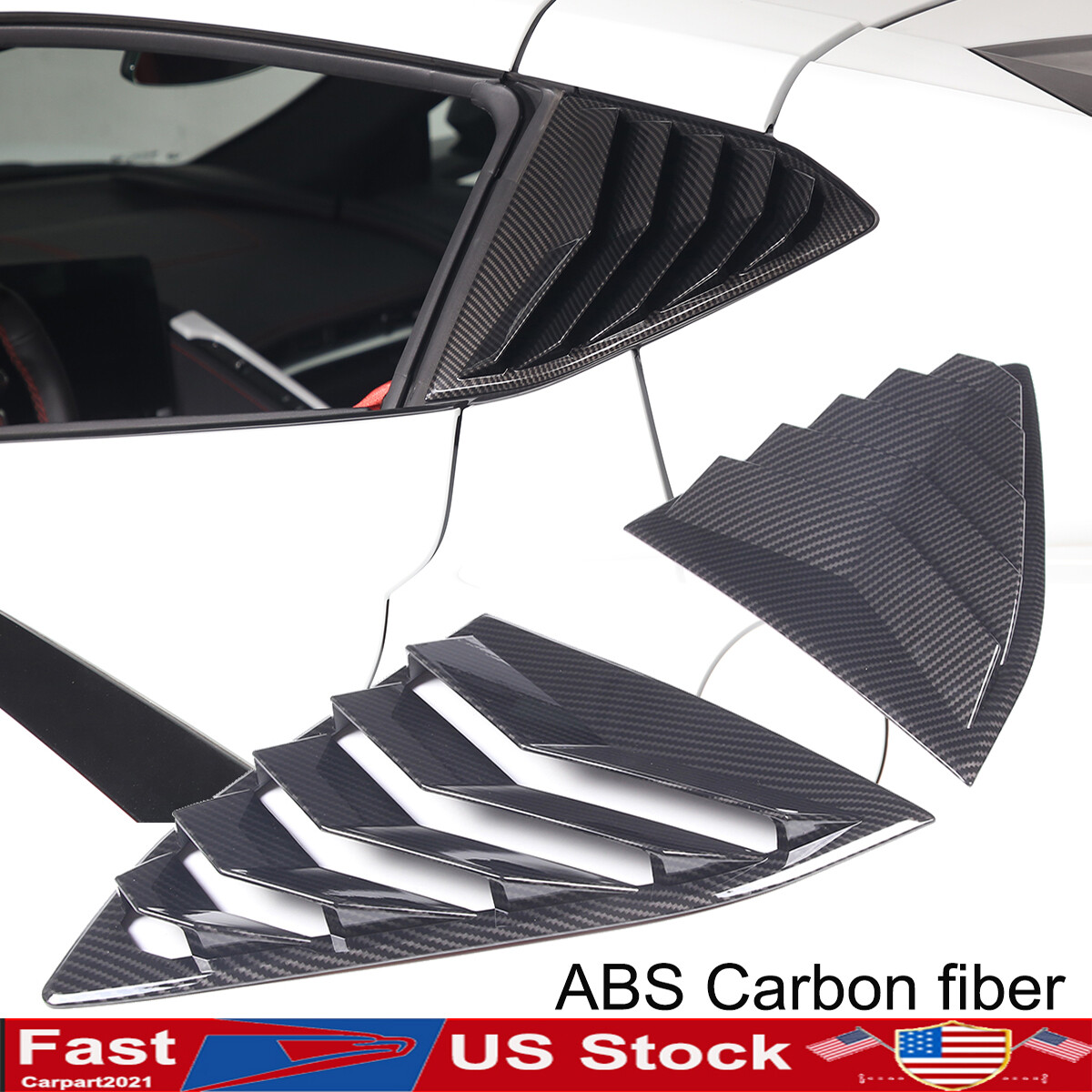 Carbon Fiber Quarter Rear Window Louver Cover Trim for Corvette C8 ...