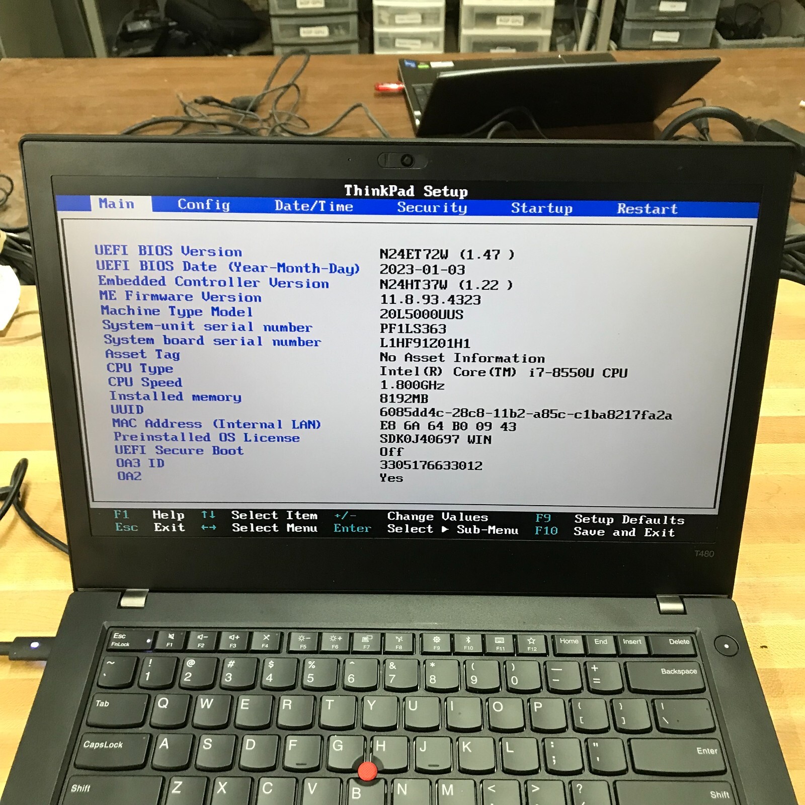 LENOVO THINKPAD T480 Laptop i7-8550U 1.80GHz 8GB RAM No SSD (Boots to ...