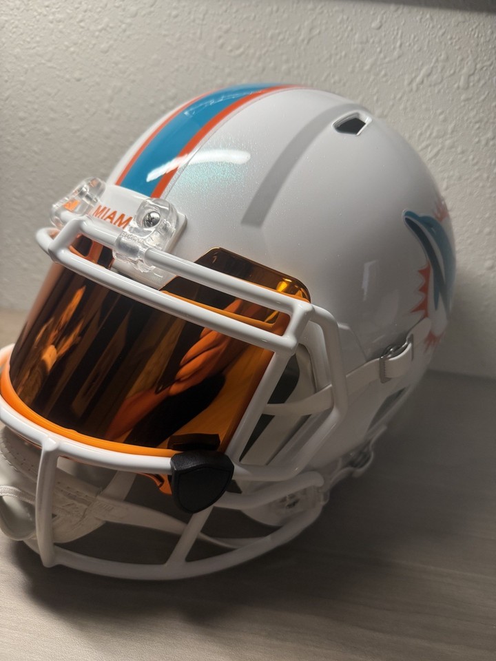 Devon Achane Signed Full Size Replica Helmet w/ Orange Visor Beckett | eBay