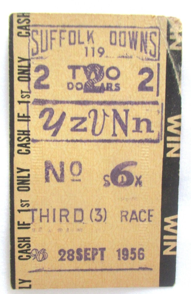 Lot of 6 1950's Suffollk Downs Horse Racing TOTE TICKETS No Bends No ...