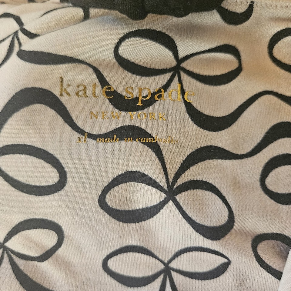 Kate Spade Pajama Set Womens XL Pink Black Ribbons Button Front Stretch ...