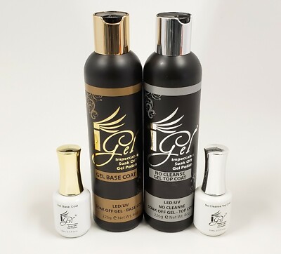 Igel Impeccable Soak off Gel - Bundle Base Coat & No-wipe Top coat (8oz ...