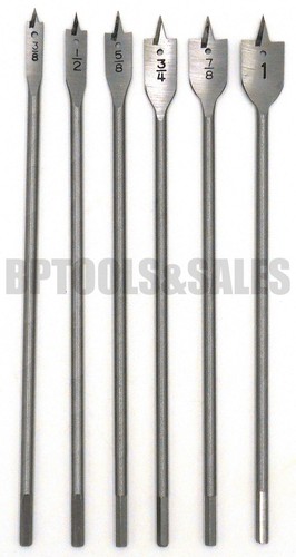 6pc 12" Spade Drill Bit Set Paddle Wood Boring Flat Woodworking 3/8" to ...