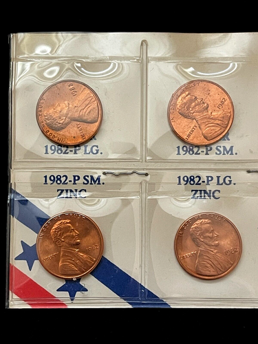 1982 USA ONE CENT ALL VARIETIES Copper & Zinc - BU in Holder - Lincoln ...