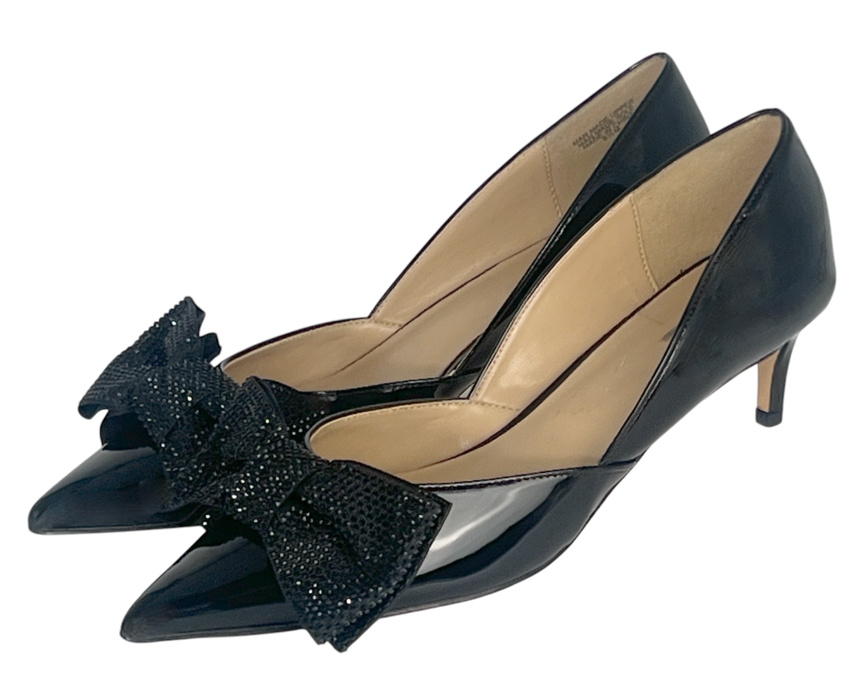 NEW ANN TAYLOR BLACK CRYSTAL BOW D'ORSAY PATENT HEEL PUMPS HIGH HEELS ...