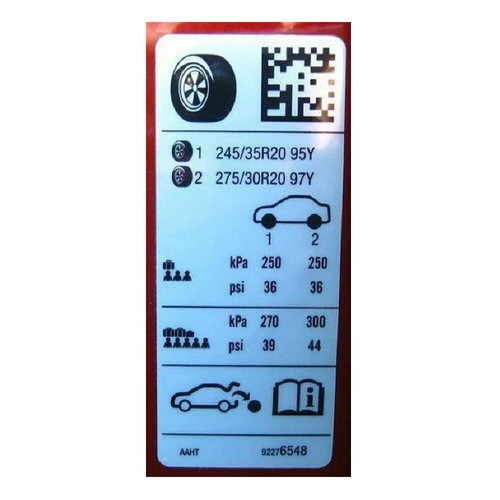 Holden Decal Tyre Placard for VE VF SS SV6 GENF HSV Commodore 245/35 ...