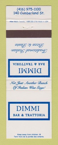 Matchbook Cover - Dimmi Bar Trattoria Yorkville ON | eBay