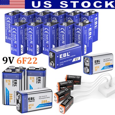 9V 9 Volt Alkaline Batteries Single Use / Ni-MH Li-ion Rechargeable ...