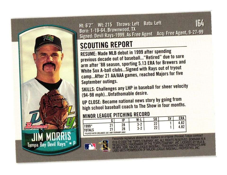 2000 Bowman #164 Jim Morris Tampa Bay Devil Rays | eBay