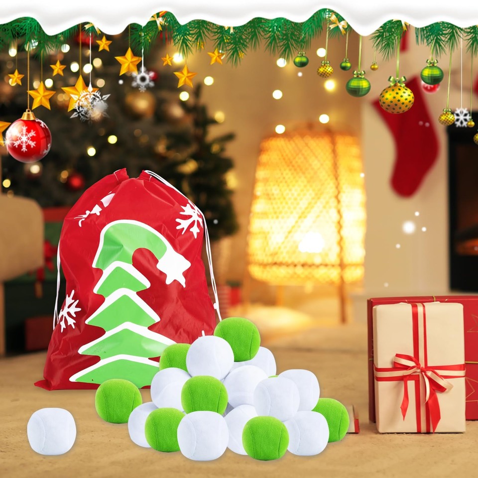24 Pack Christmas Snow Ball Set Fight Fun 2.8 Inches Plush Snowmen ...