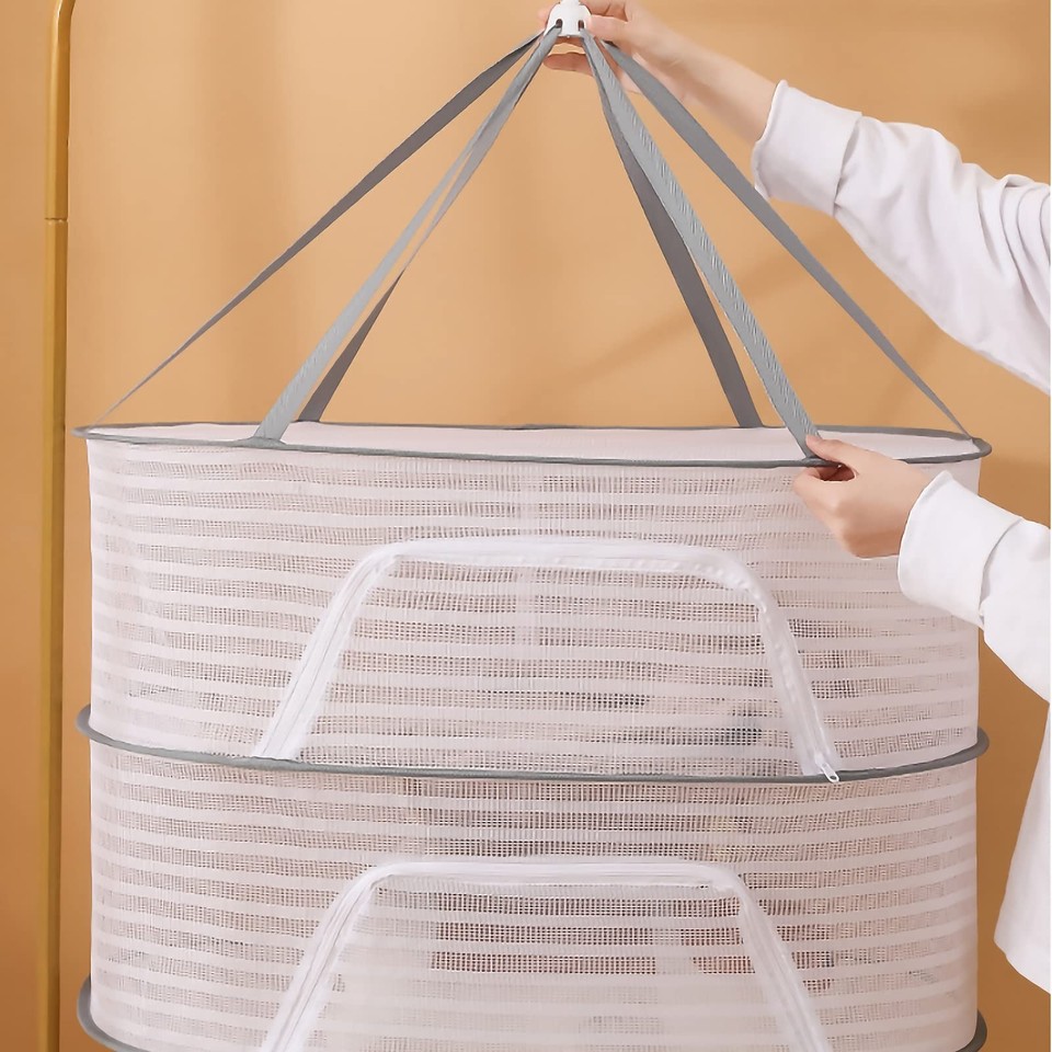 Hanging Mesh Drying Rack 4 Layer Collapsible Net Large Clothes Basket ...