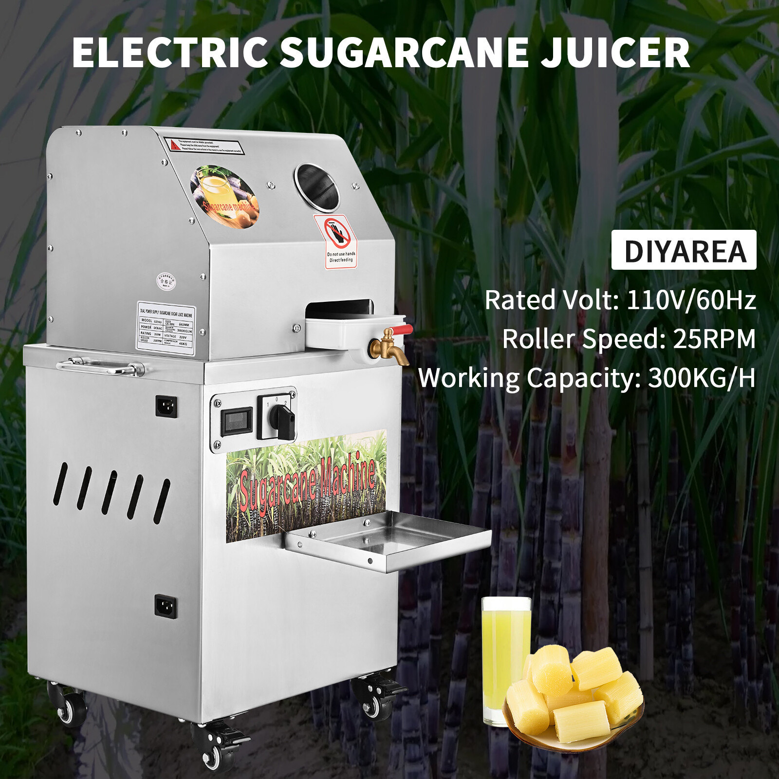 Electric Sugar Cane Ginger Press Juicer Desktop Cane Machine 370W 280kg ...
